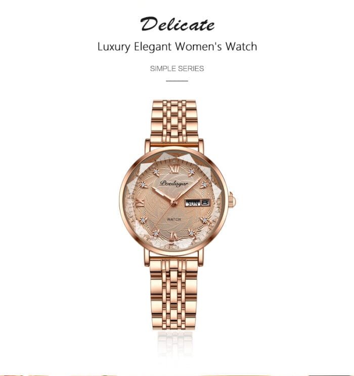 POEDAGAR 3012 Rose Gold Women Watch Rose Gold Water Ripple Design ...