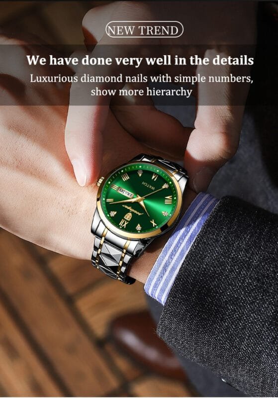 Poedagar 985 Green Dial Men Watch Green Dial Business Stainless Steel ...