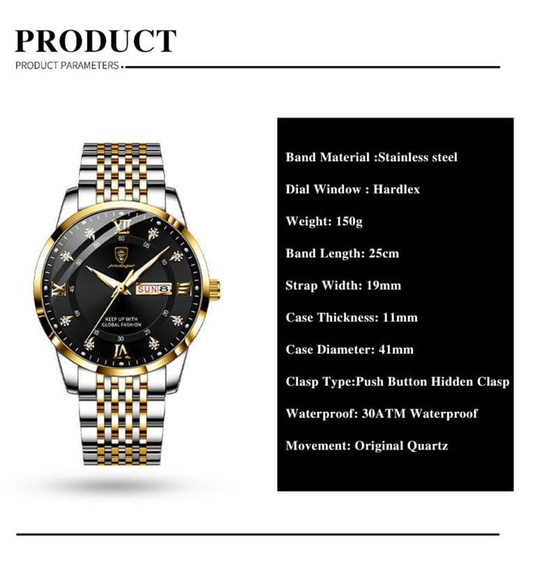 POEDAGAR 836 Stainless Stain Men Watch Stainless Stain Business Quartz ...