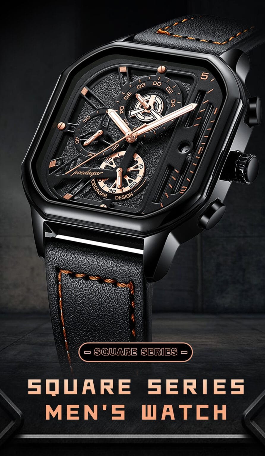 POEDAGAR 992 Square Luxury Men Watch Fashion Casual Leather Quartz Watches Waterproof Luminous ...