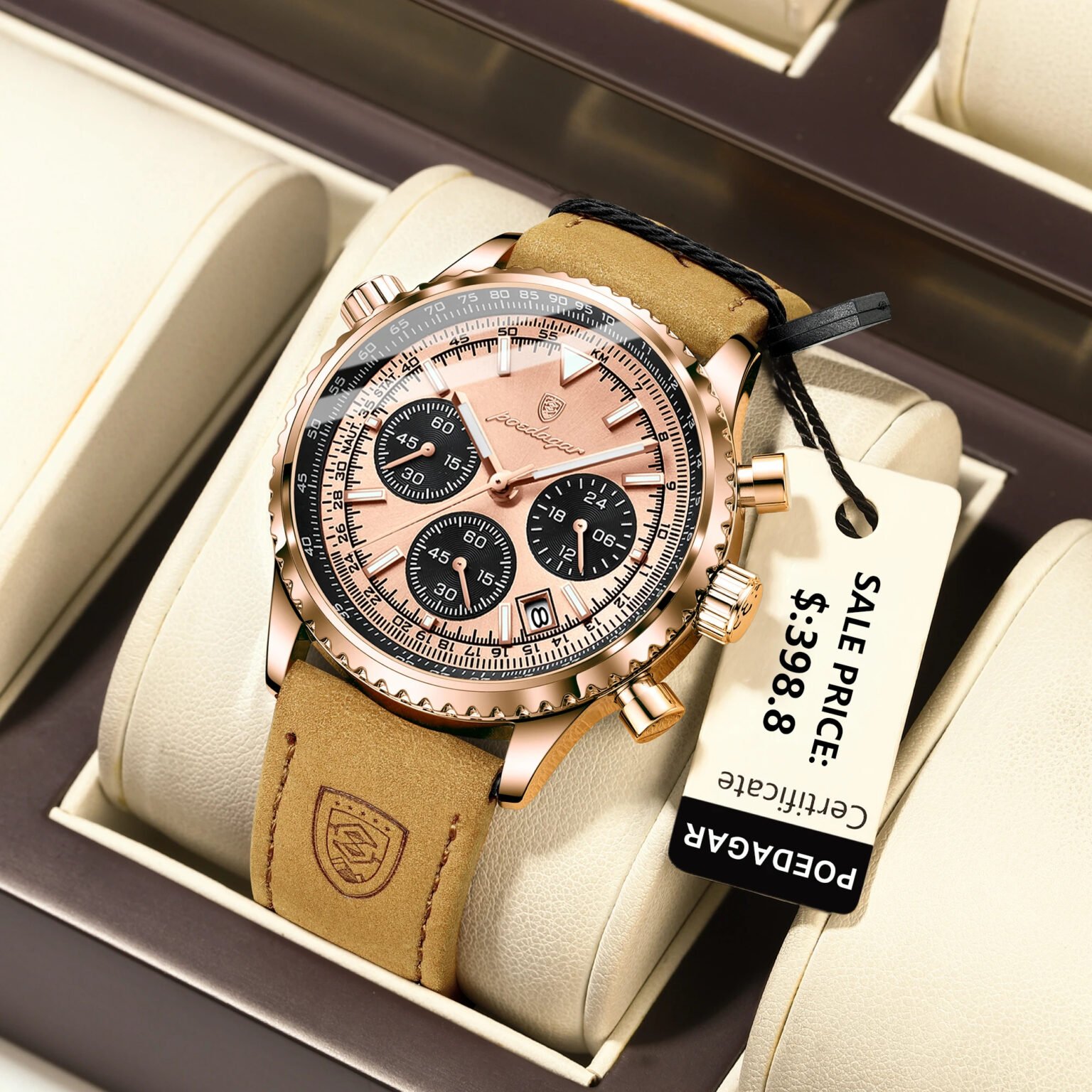 POEDAGAR 960 Luxury Leather Man Watch Quartz Waterproof Luminous Date ...