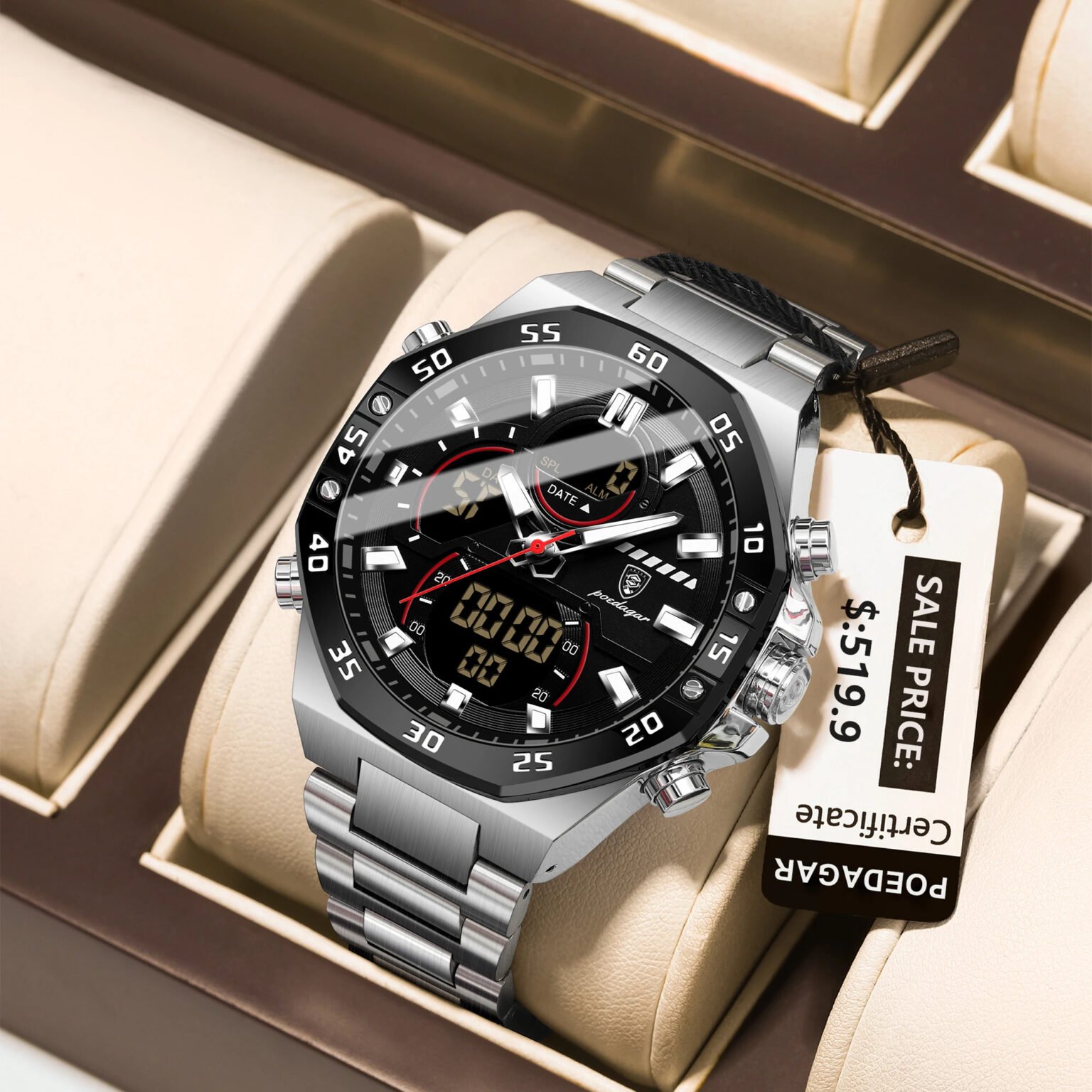 POEDAGAR E101 Fashion Men Clock Waterproof Luminous Week Date Man Watch ...