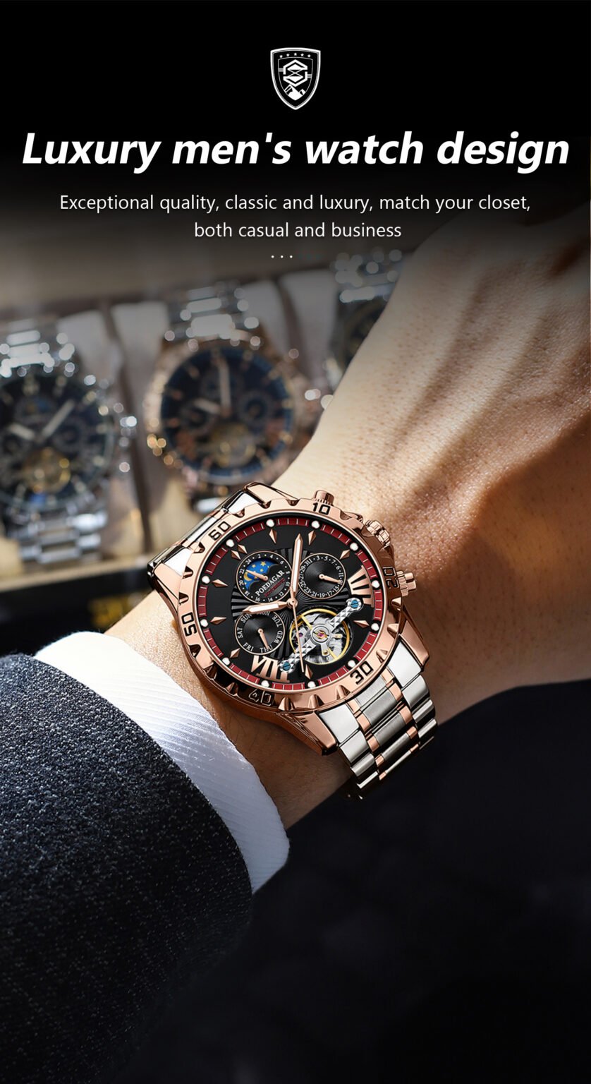 POEDAGAR 1410 Luxury Tourbillon Mechanical Watch for Men Waterproof ...