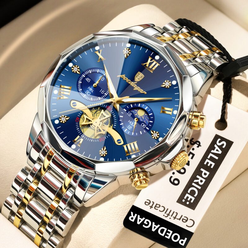 POEDAGAR 938 Original Men’s Quartz Chronograph Watch – 24H Dual Time ...