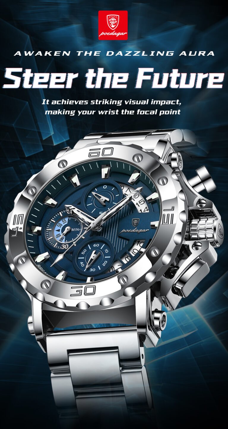 POEDAGAR 892 2025 Men’s Chronograph Quartz Watch – Oversized Round ...