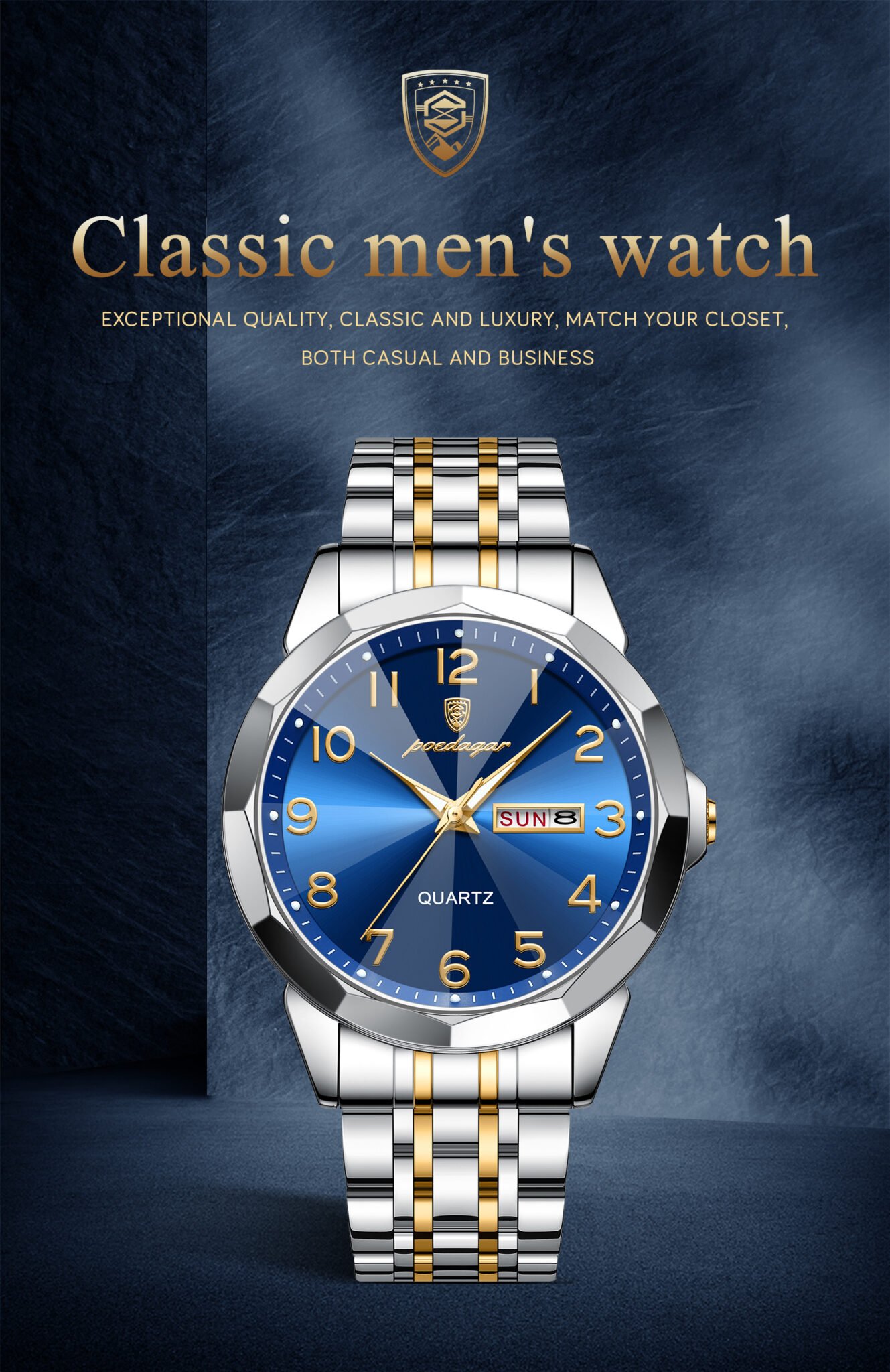 Montre analogique à quartz POEDAGAR 852 pour homme – Acier inoxydable ...