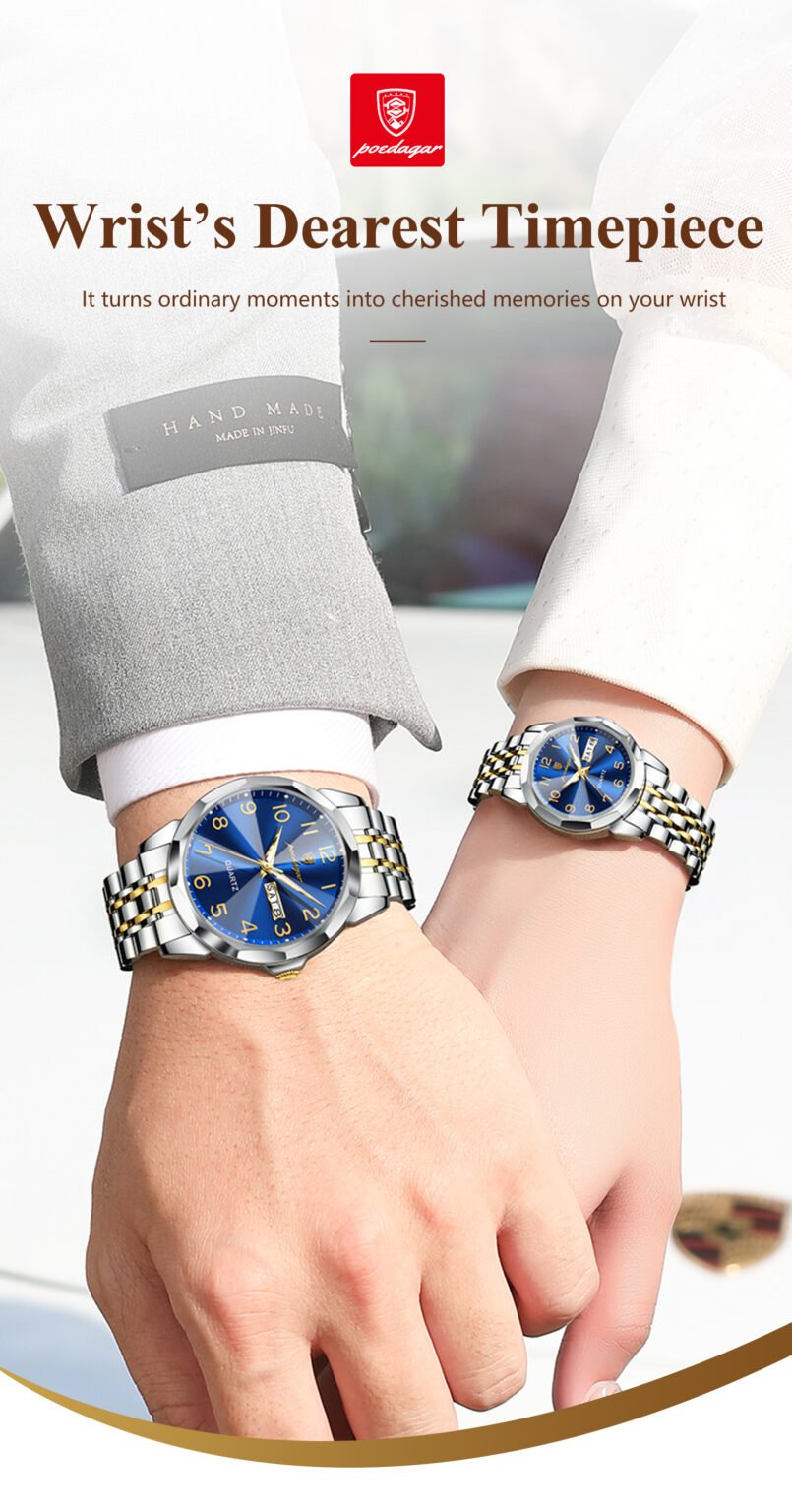 POEDAGAR 852 + 3078 Top Fashion Watches For Couple Waterproof Date Week ...
